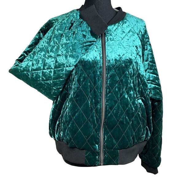 torrid | Jackets & Coats | Torridteal Greenvelvet Quilted Bomber Jacket ...